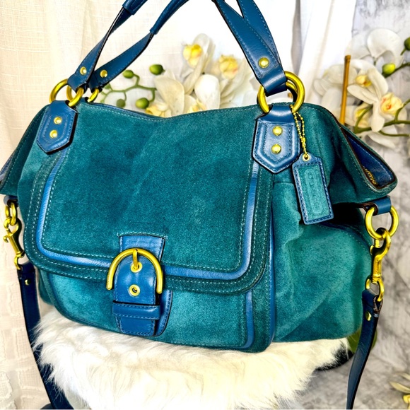 Coach | Bags | Coach Teal Suede With Gold Accents Euc Clean | Poshmark